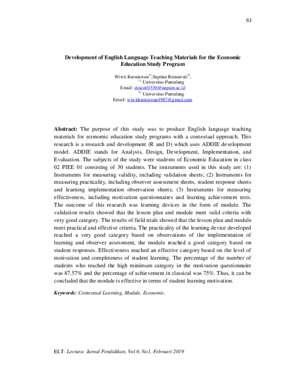 (PDF) Development of English Language Teaching Materials for the ...