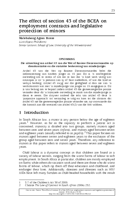 (PDF) The effect of section 43 of the BCEA on employment contracts and ...