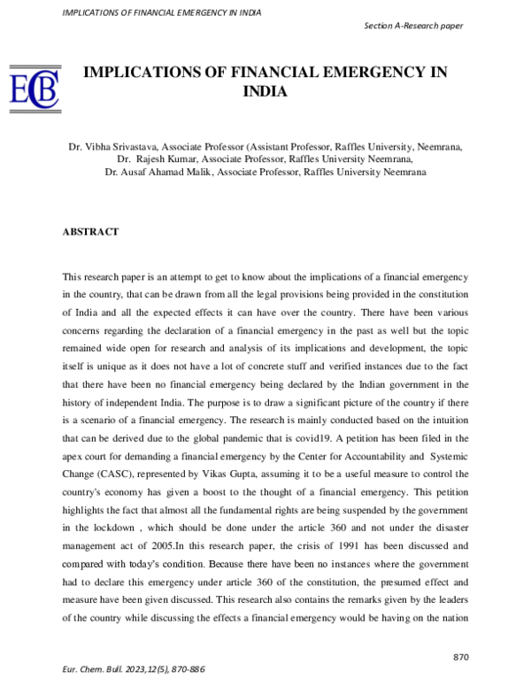 (PDF) IMPLICATIONS OF FINANCIAL EMERGENCY IN INDIA