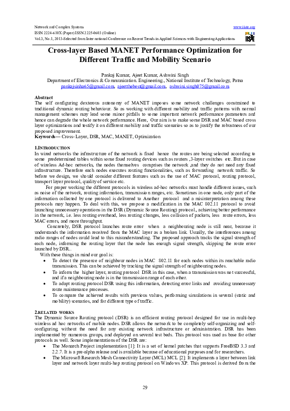(PDF) Cross-layer Based MANET Performance Optimization for Different Traffic and Mobility ...