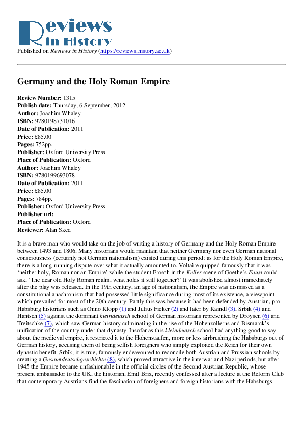 (PDF) Germany and the Holy Roman Empire