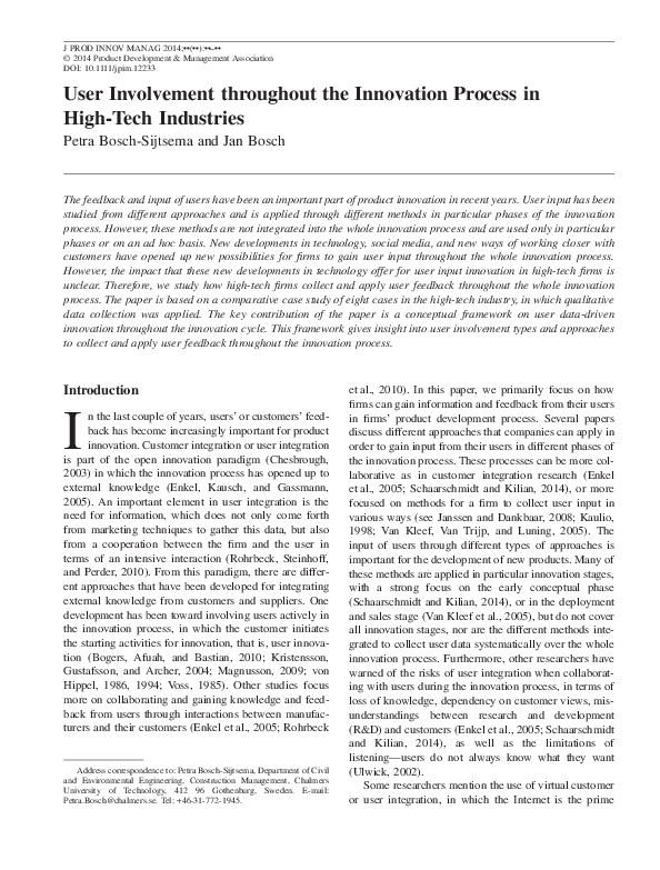 (PDF) User Involvement throughout the Innovation Process in High-Tech ...