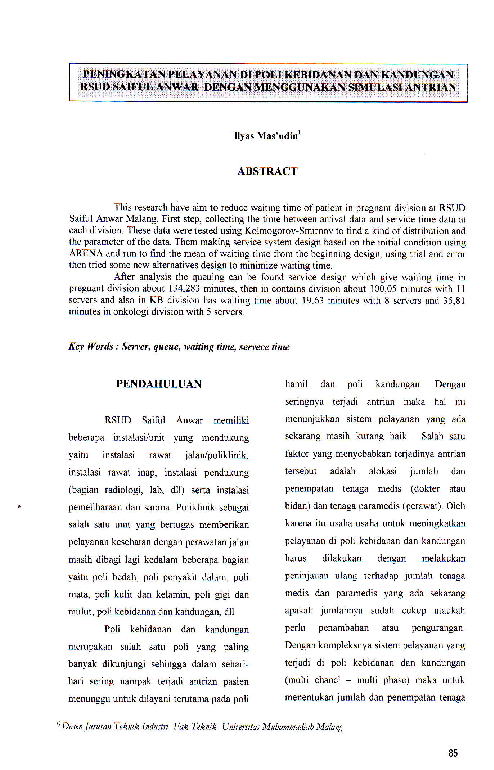 (PDF) Peningkatan Pelayanan di Poli Kebidanan dan Kandungan RSUD Saiful Anwar dengan Menggunakan ...