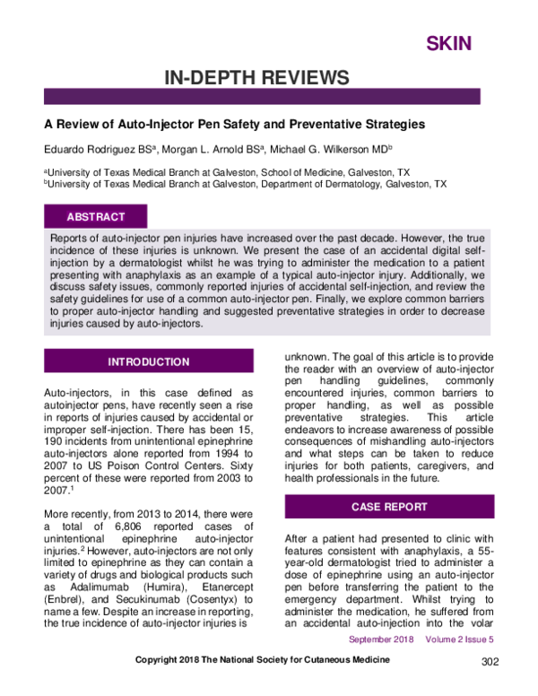 (PDF) A Review of Auto-Injector Pen Safety and Preventative Strategies