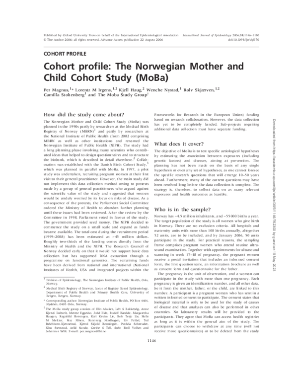 (PDF) Cohort profile: The Norwegian Mother and Child Cohort Study (MoBa)