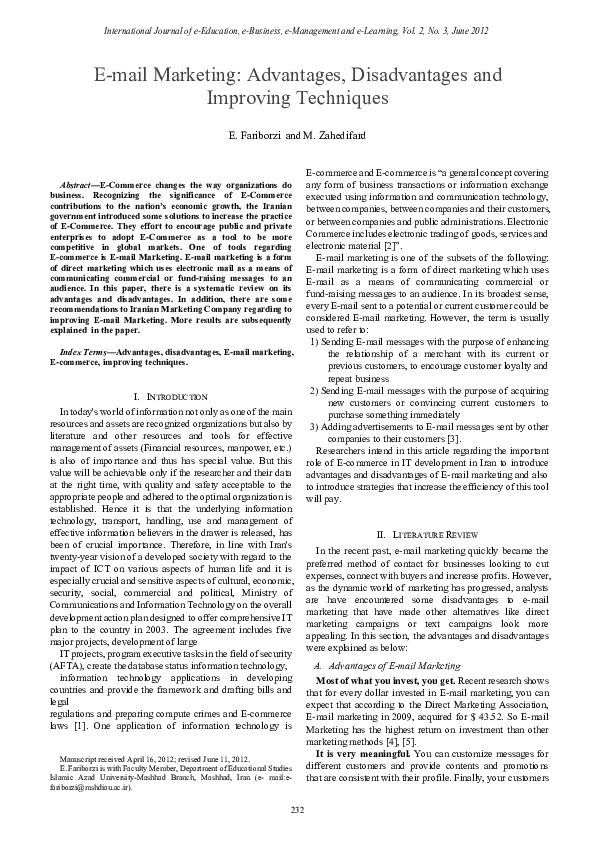 (PDF) E-mail Marketing: Advantages, Disadvantages andImproving Techniques