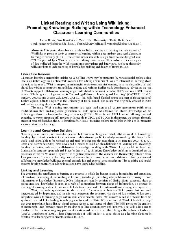 (PDF) Linked reading and writing using Wikilinking: Promoting knowledge ...