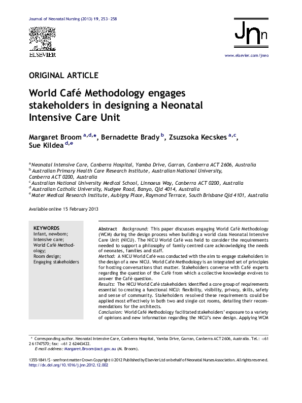 (PDF) World Café Methodology engages stakeholders in designing a Neonatal Intensive Care Unit