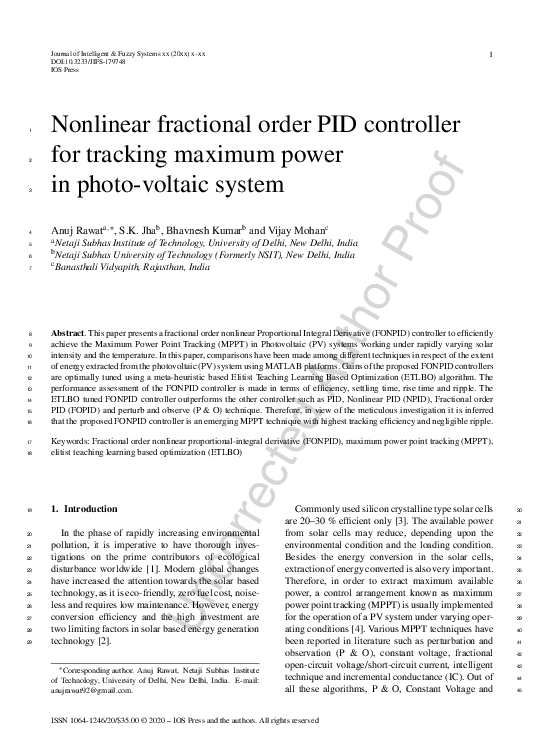 Pdf Nonlinear Fractional Order Pid Controller For Tracking Maximum Power In Photo Voltaic System