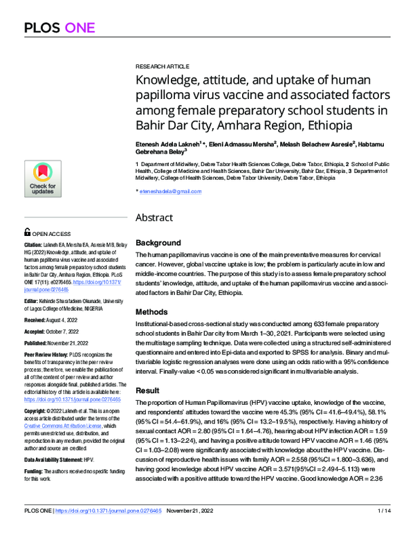 Pdf Knowledge Attitude And Uptake Of Human Papilloma Virus Vaccine 8374