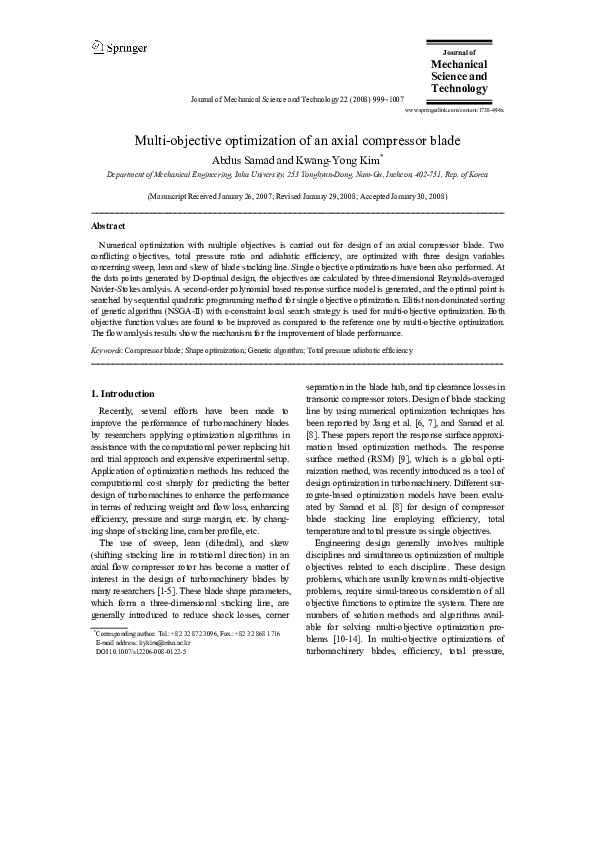 (PDF) Multi-objective optimization of an axial compressor blade