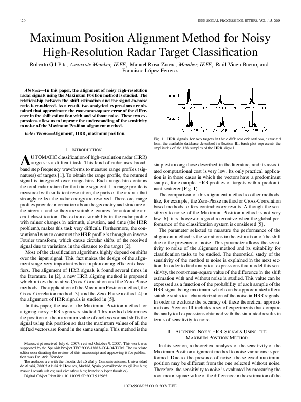 (PDF) Maximum Position Alignment Method for Noisy High-Resolution Radar ...