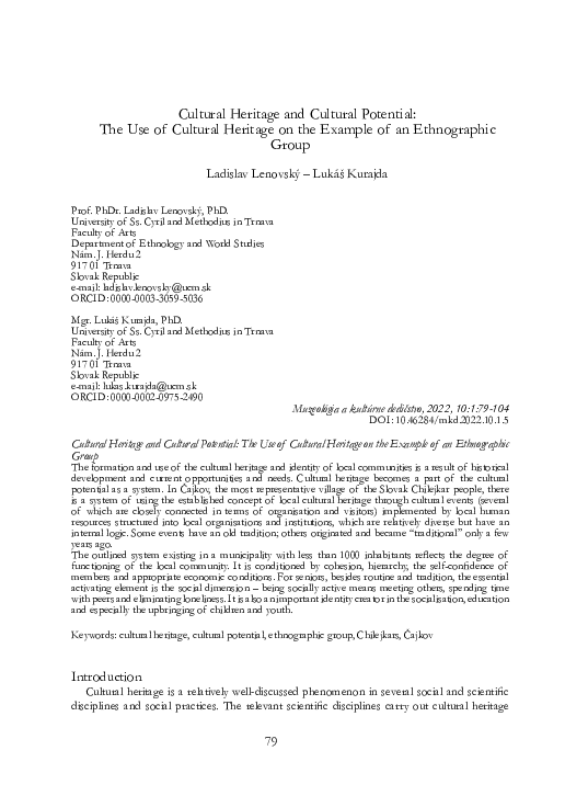 (PDF) Cultural Heritage and Cultural Potential: The Use of Cultural ...