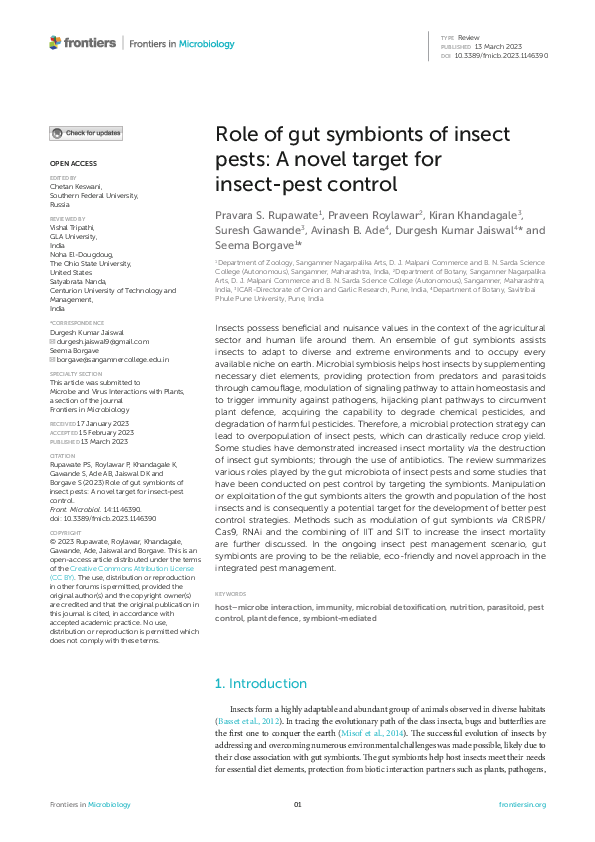 (PDF) Role of gut symbionts of insect pests: A novel target for insect ...