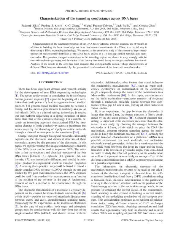 (PDF) Characterization of the tunneling conductance across DNA bases
