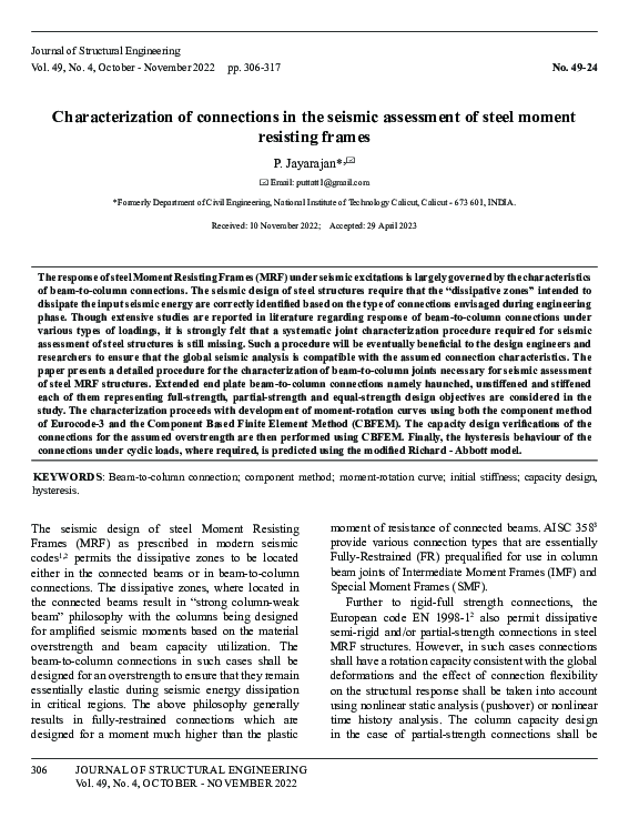 (PDF) Characterization of connections in the seismic assessment of ...