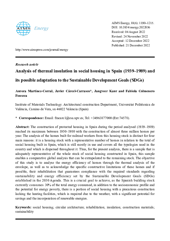 (PDF) Analysis of thermal insulation in social housing in Spain (1939 ...