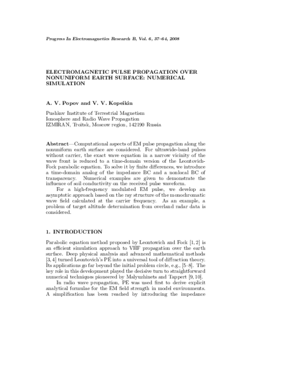 Pdf Electromagnetic Pulse Propagation Over Nonuniform Earth Surface