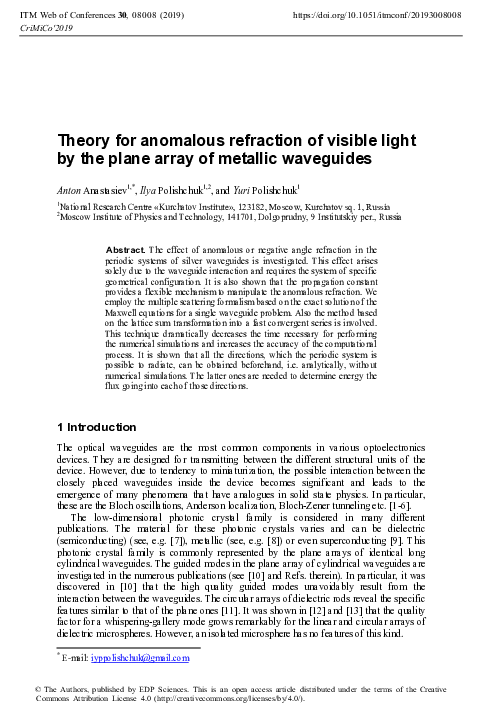 (PDF) Theory for anomalous refraction of visible light by the plane ...