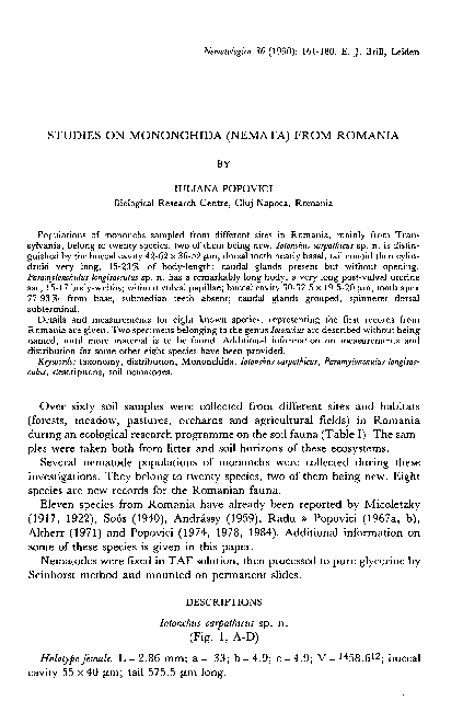 (PDF) Studies On Mononchida (Nemata) From Romania
