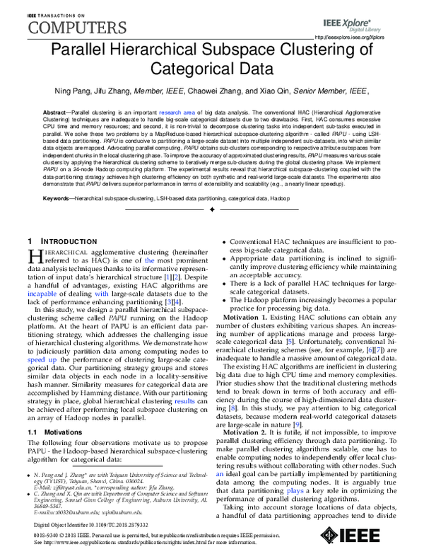 (PDF) Parallel Hierarchical Subspace Clustering of Categorical Data