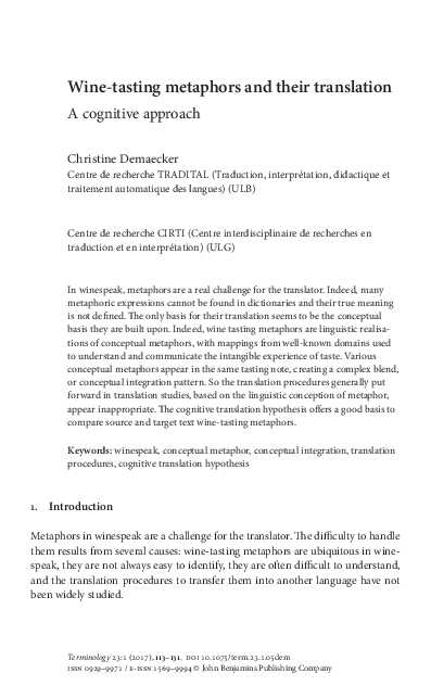 (PDF) Wine-tasting metaphors and their translation