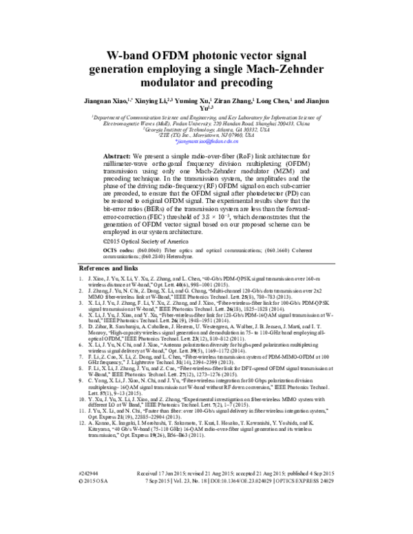 (PDF) W-band OFDM photonic vector signal generation employing a single ...