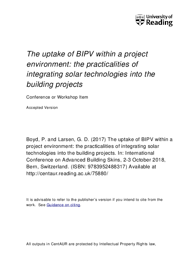 (PDF) The uptake of BIPV within a project environment: the ...