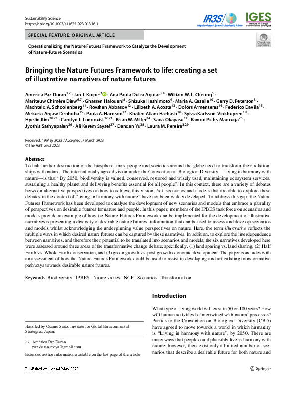 (PDF) Bringing the Nature Futures Framework to life: creating a set of ...