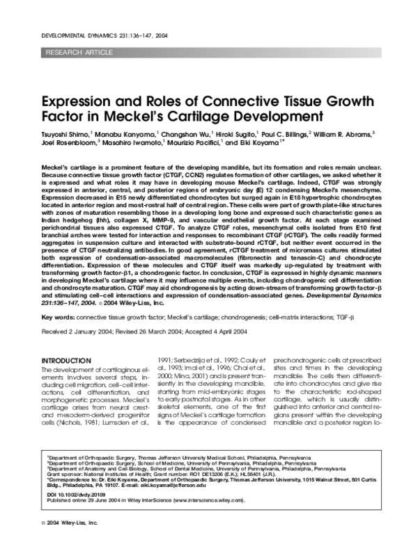 (PDF) Expression and roles of connective tissue growth factor in Meckel's cartilage development