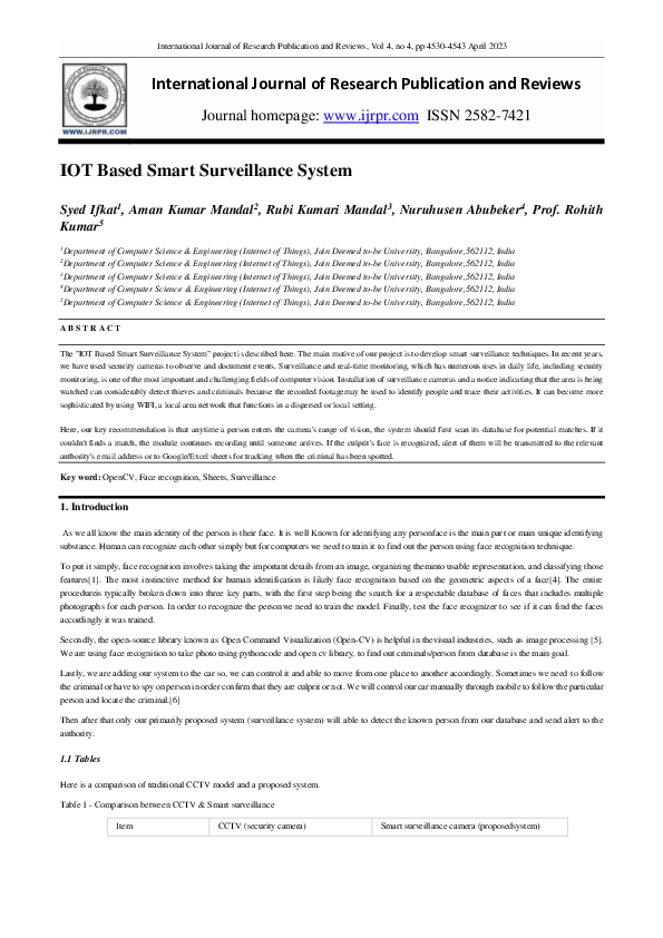 Pdf Iot Based Smart Surveillance System