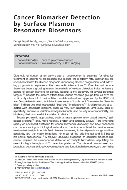 (PDF) Cancer Biomarker Detection by Surface Plasmon Resonance Biosensors