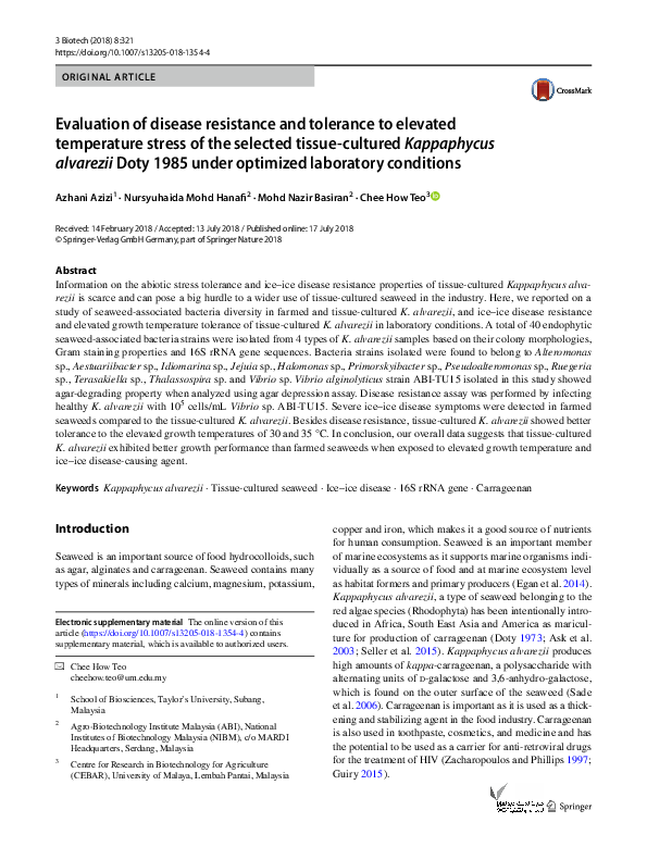 (PDF) Evaluation of disease resistance and tolerance to elevated ...