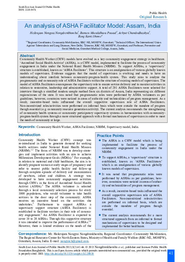 (PDF) An analysis of ASHA Facilitator Model: Assam, India