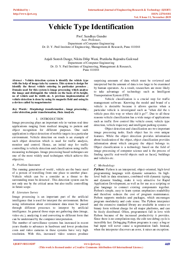 (PDF) Vehicle Type Identification
