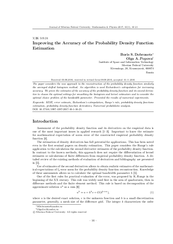 (PDF) Improving the Accuracy of the Probability Density Function Estimation