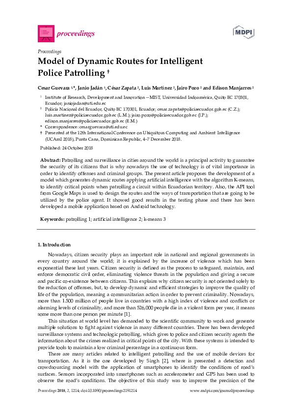 (PDF) Model of Dynamic Routes for Intelligent Police Patrolling