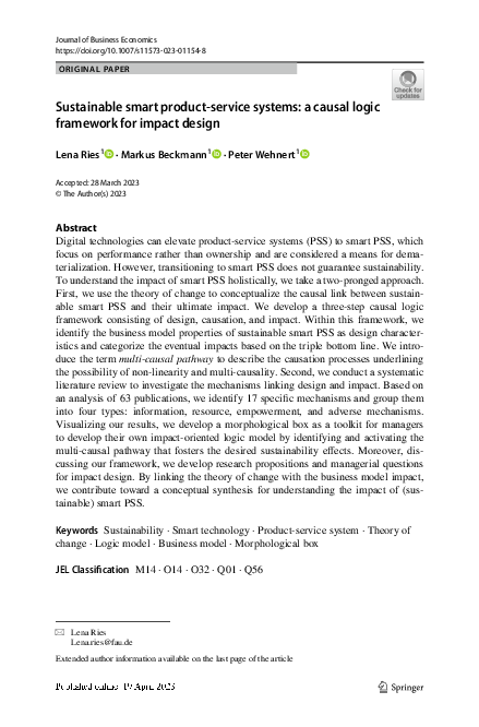 (PDF) Sustainable smart product-service systems: a causal logic framework for impact design