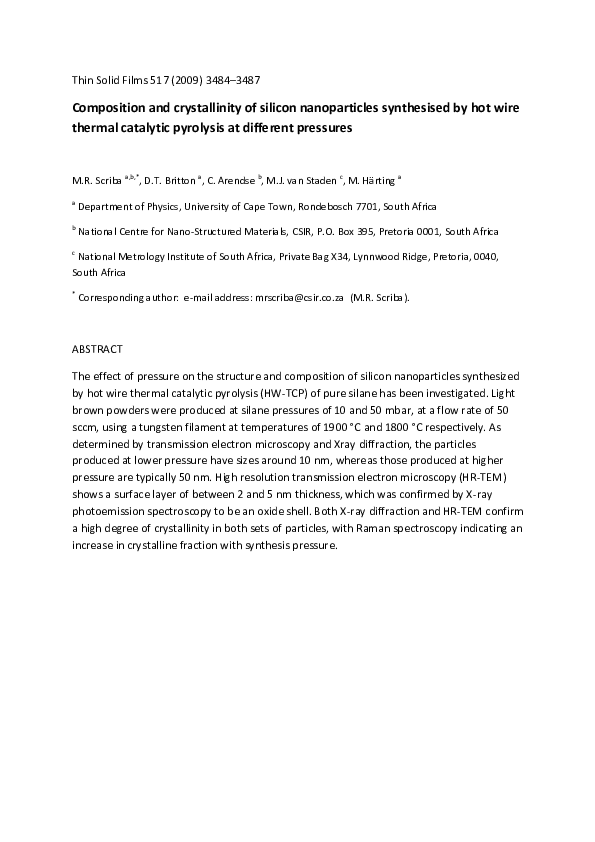 (PDF) Composition and crystallinity of silicon nanoparticles ...