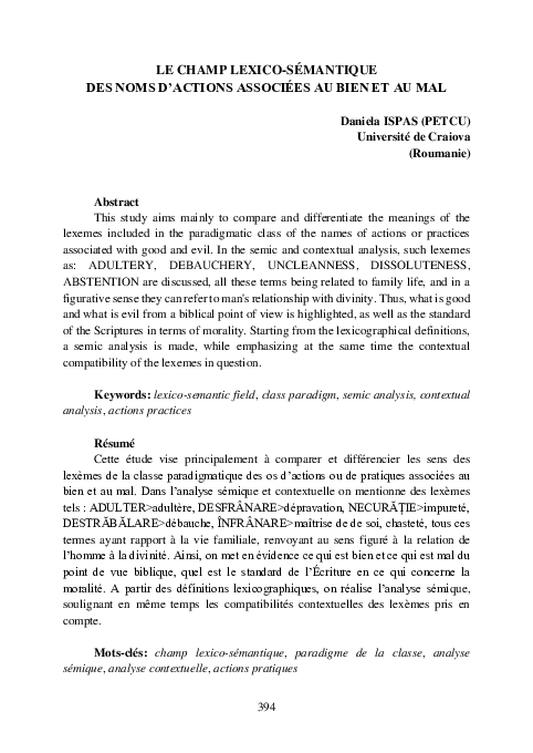 (PDF) Le Champ Lexico-Sémantique Des Noms D’Actions Associées Au Bien ...
