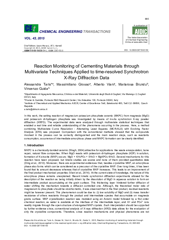 (PDF) Reaction Monitoring of Cementing Materials through Multivariate Techniques Applied to In ...