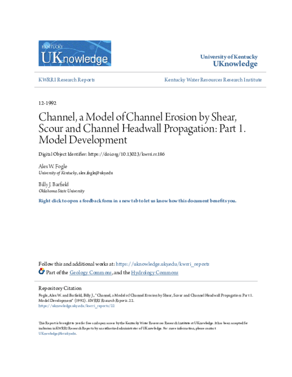 (PDF) Channel, a Model of Channel Erosion by Shear, Scour and Channel ...