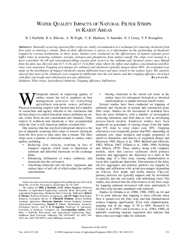 (PDF) Water Quality Impacts of Natural Filter Strips in Karst Areas