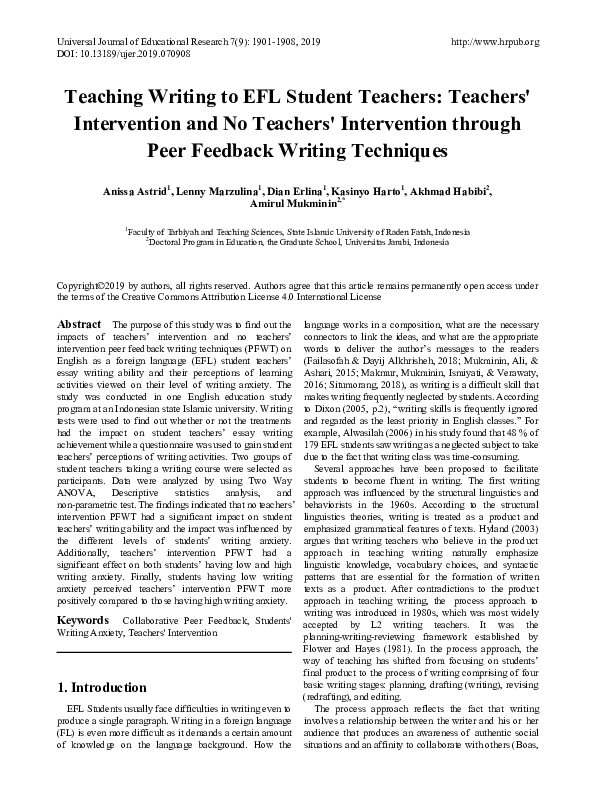 (PDF) Teaching Writing to EFL Student Teachers: Teachers' Intervention ...
