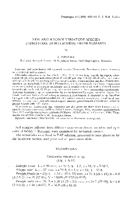 (PDF) New and Known Nematode Species (Nematoda: Dorylaimida) From Romania (PDF) New and Known Nematode Species (Nematoda: Dorylaimida) From Romania