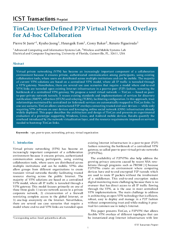 (PDF) TinCan: User-Defined P2P Virtual Network Overlays for Ad-hoc Collaboration | Corey Baker ...