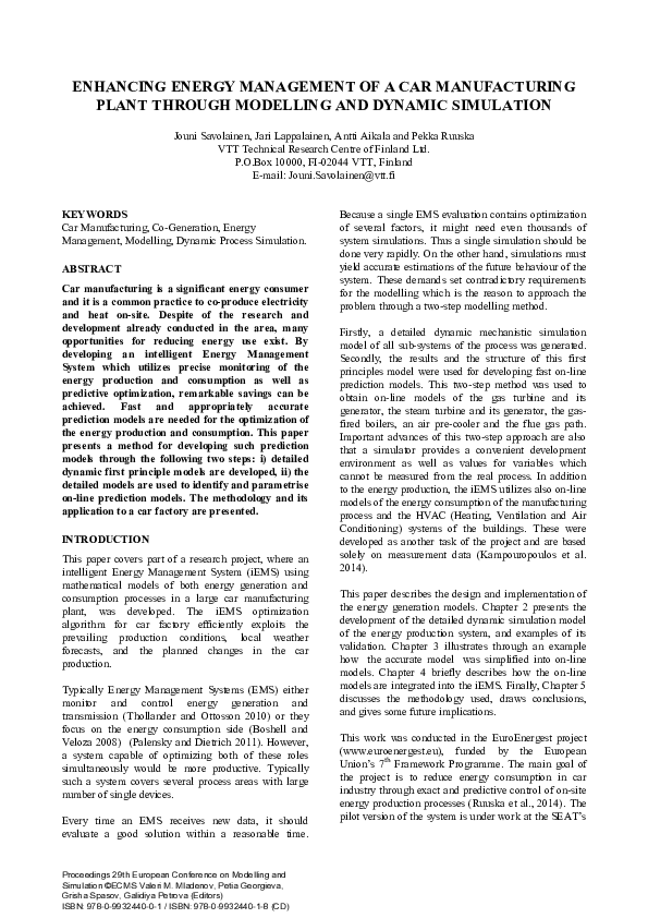 (PDF) Enhancing Energy Management Of A Car Manufacturing Plant Through Modelling And Dynamic ...