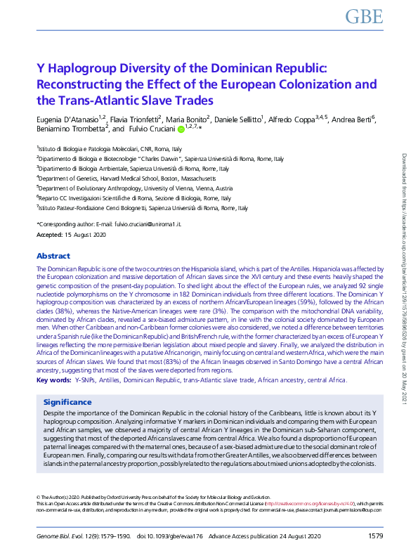 (PDF) Y Haplogroup Diversity of the Dominican Republic: Reconstructing ...