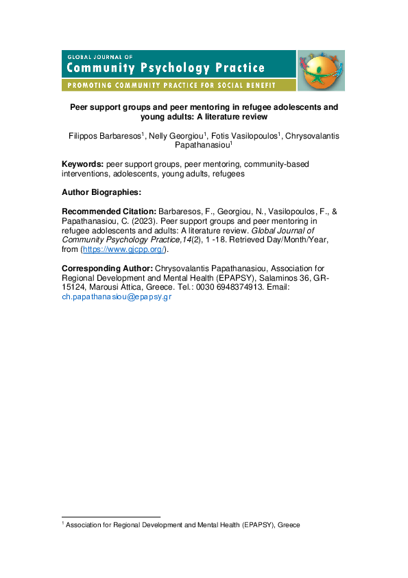 (PDF) Peer support groups and peer mentoring in refugee adolescents and ...