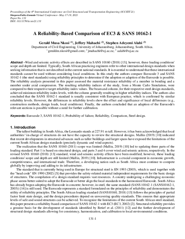 (PDF) A Reliability-Based Comparison of EC3 and SANS 10162-1